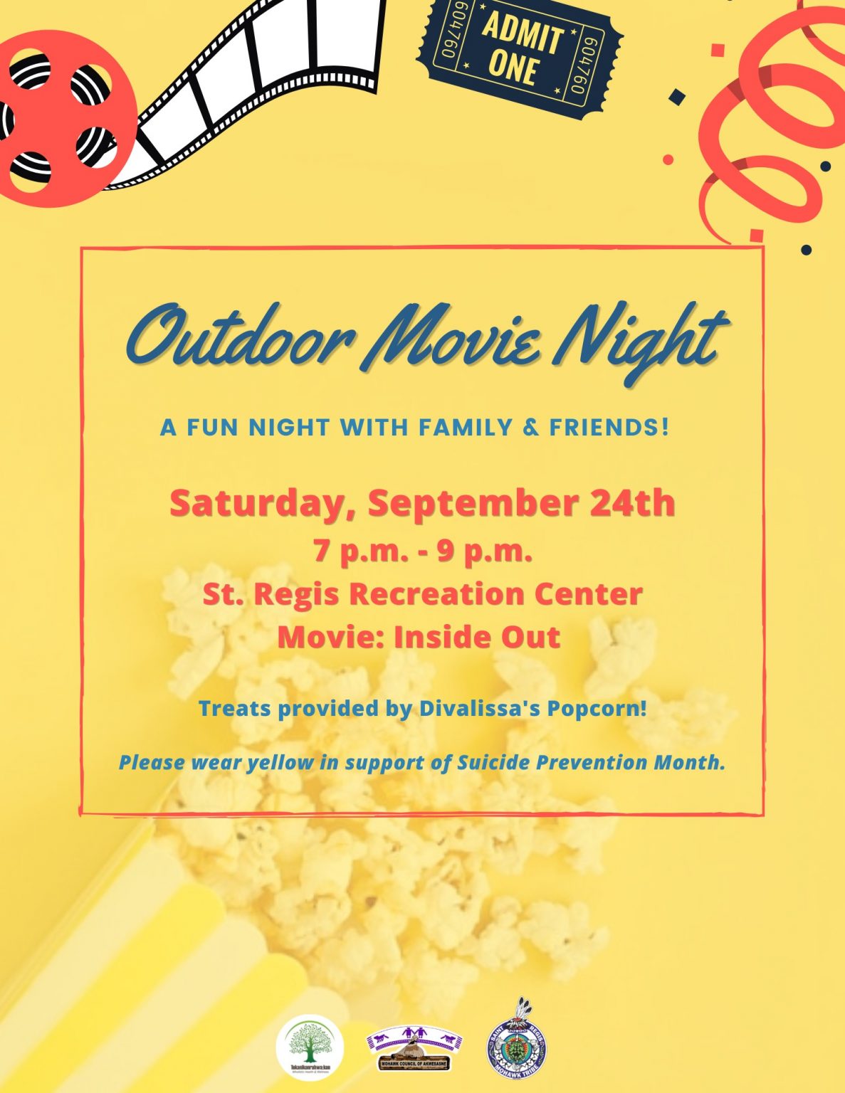 OUTDOOR MOVIE NIGHT FOR SUICIDE PREVENTION MONTH – Mohawk Council of ... OUTDOOR MOVIE NIGHT FOR SUICIDE PREVENTION MONTH – Mohawk Council of ...