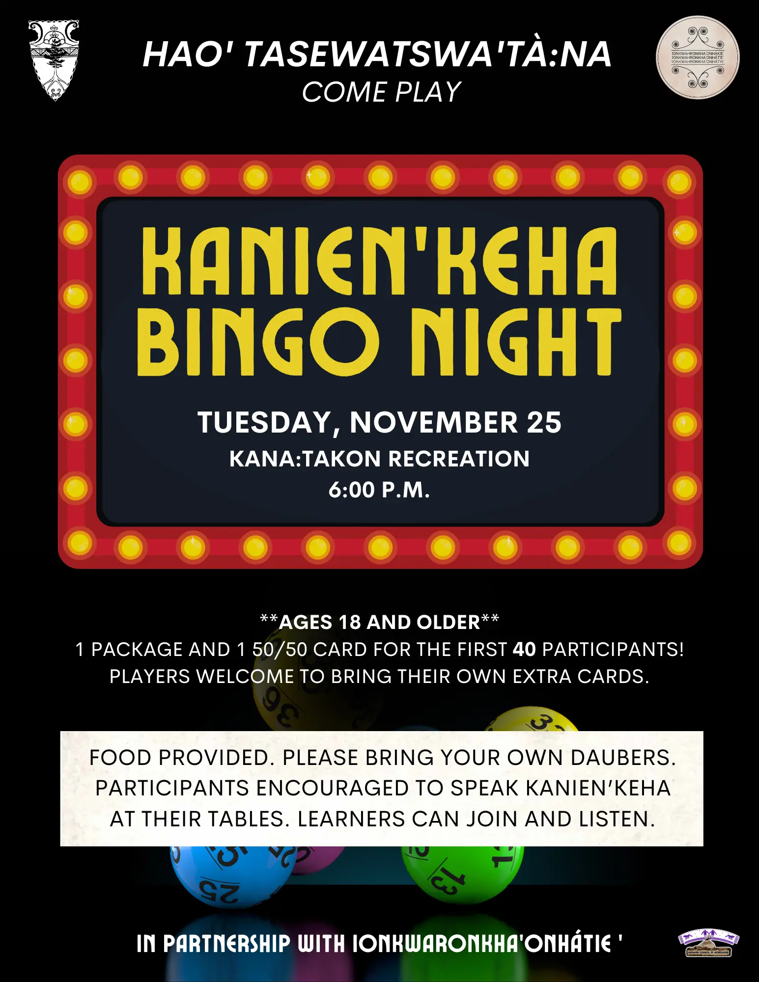 KANIEN’KEHA BINGO NIGHT